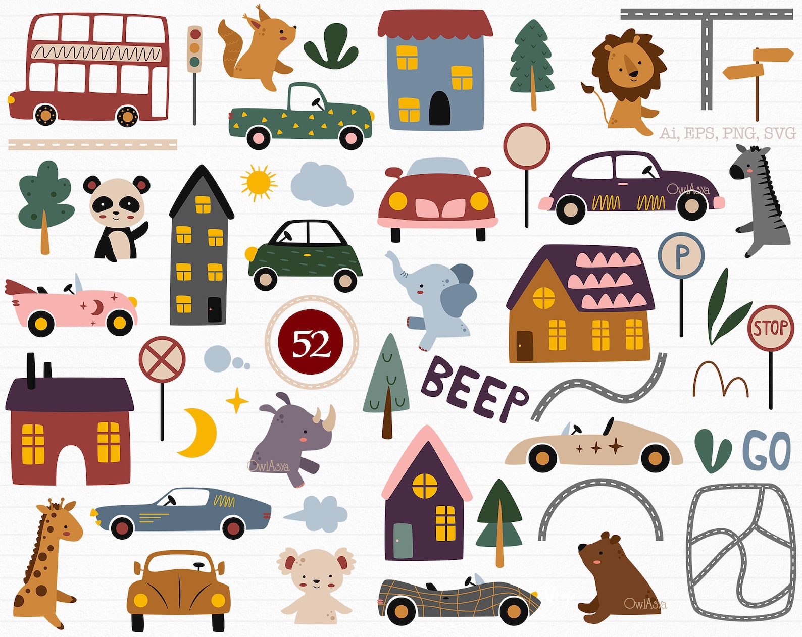 Transportation Clipart, Animal Driver Svg, Car Clipart, Houses SVG ...