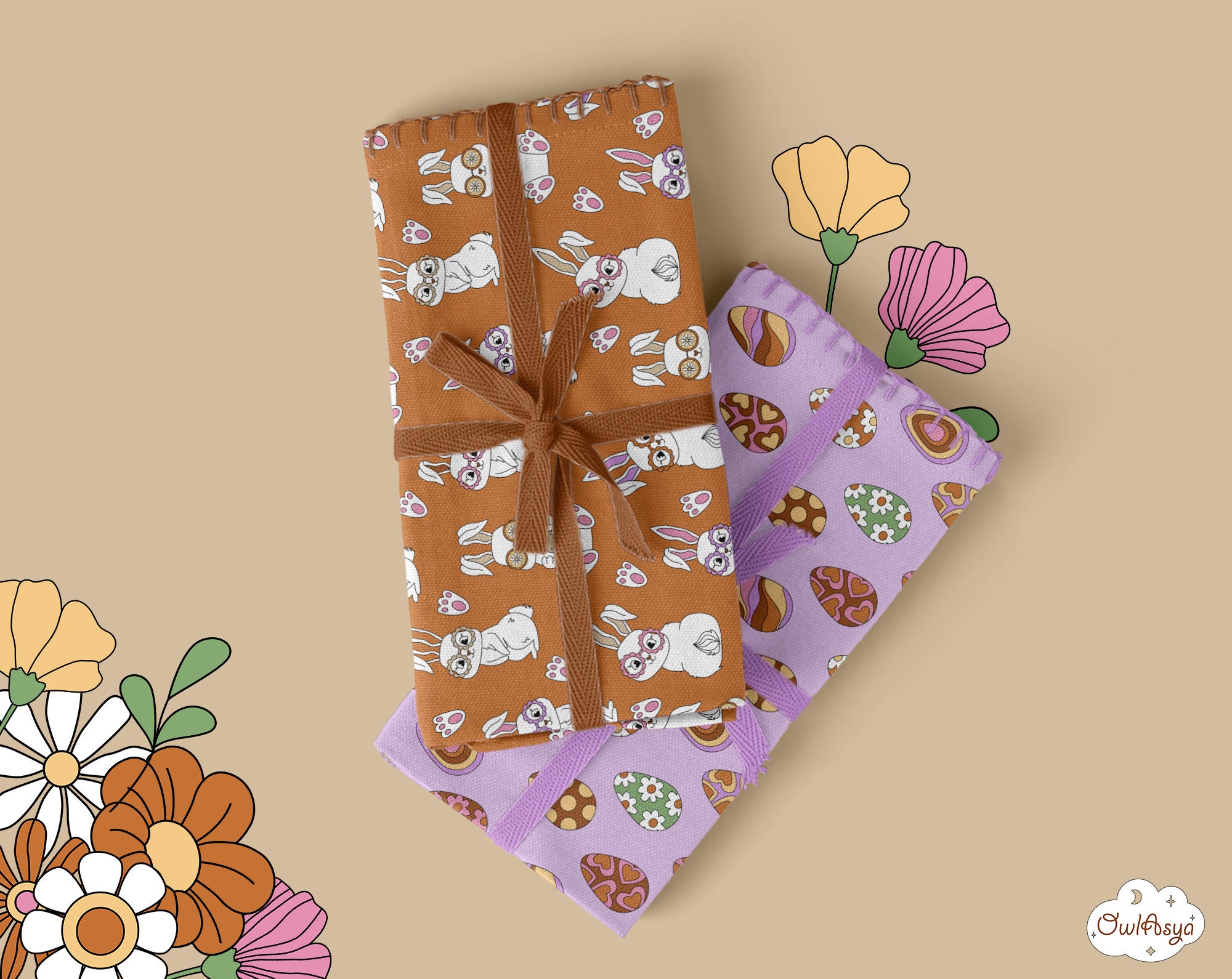 Retro Easter Digital Paper, Groovy Easter Seamless Pattern, Spring ...