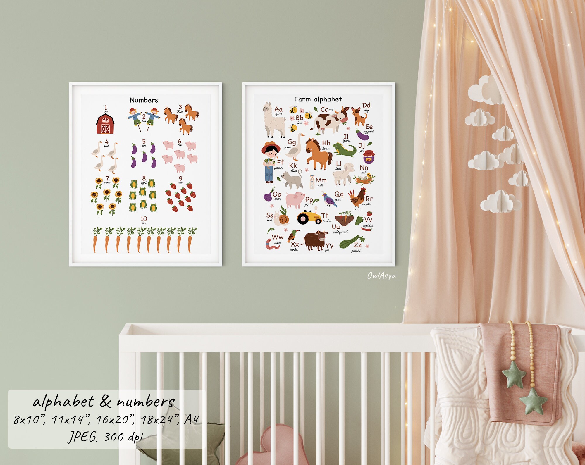 Farm Alphabet Posters, Classroom Print, Kids Educational Poster, Farm ...