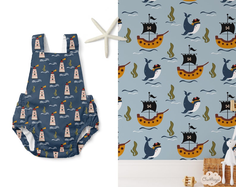 Pirate Animals Digital Paper, Pirate Seamless Pattern, Sea Life ...