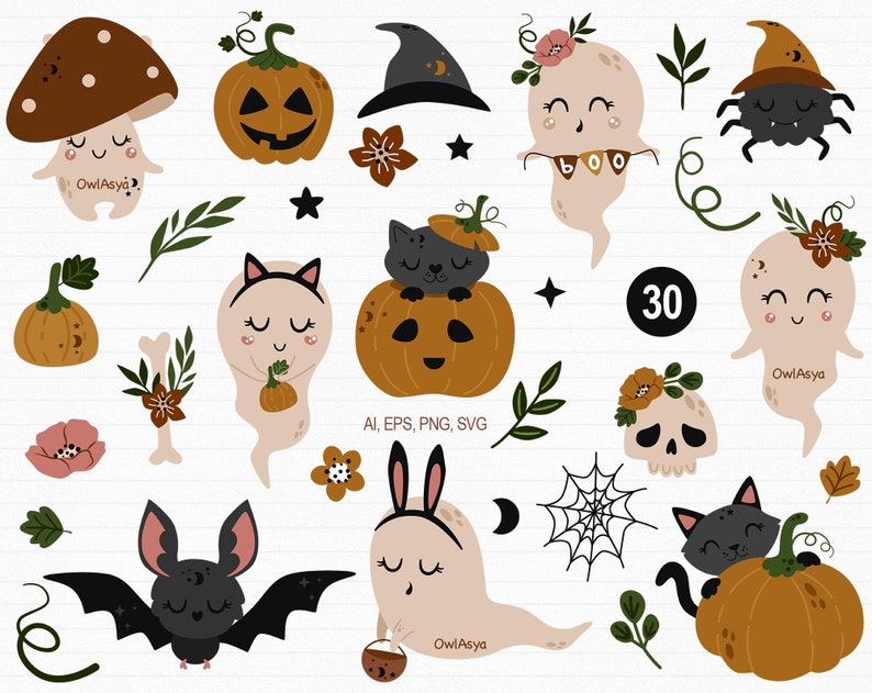 Cute Ghost SVG, Halloween Clipart, Pumpkin PNG, Halloween Illustration ...