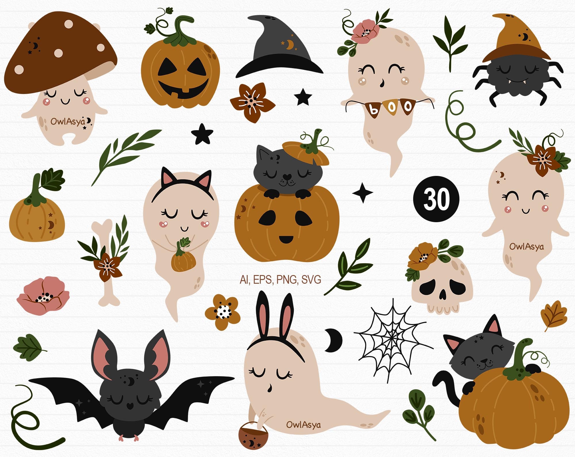 Cute Ghost SVG, Halloween Clipart, Pumpkin PNG, Halloween Illustration ...