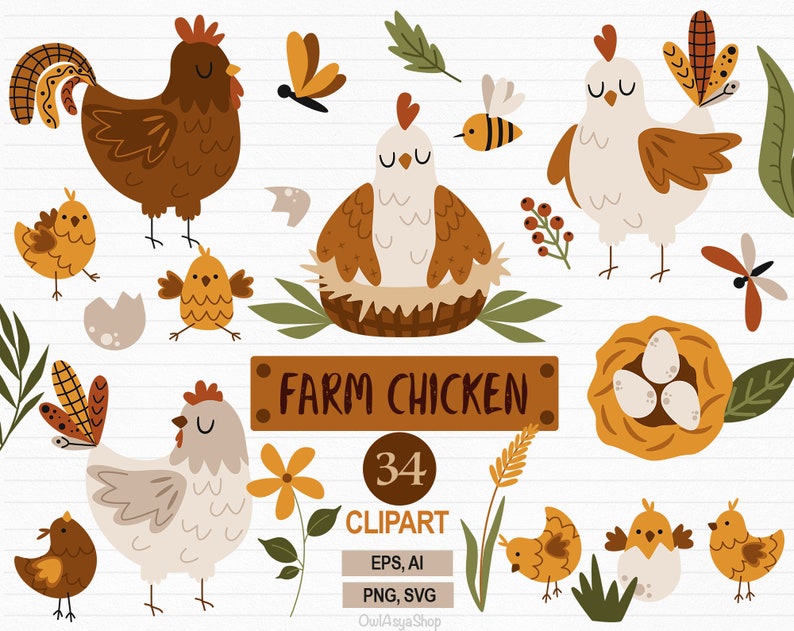 Farm Chicken Svg, Easter Clipart, Boho Easter Clipart, Cute Chick PNG ...