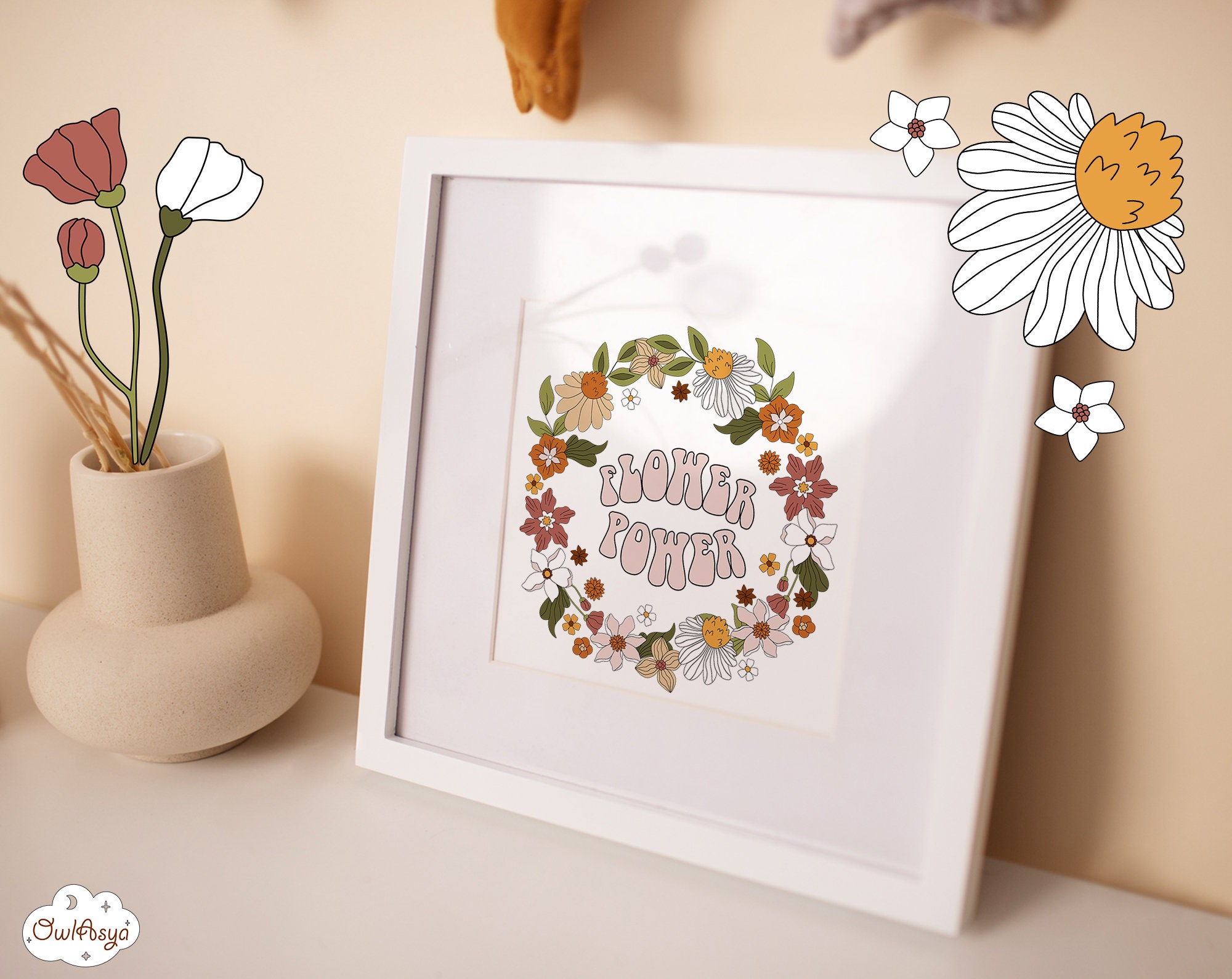 Groovy Flowers Clipart, 70's Boho Flowers SVG, Groovy Boho Clip Art ...