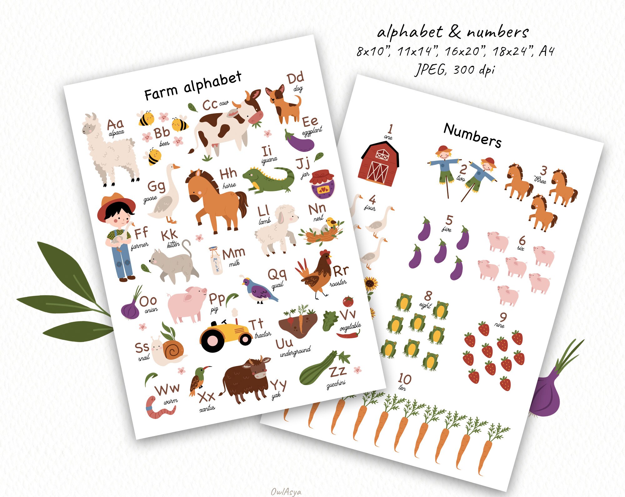 Farm Alphabet Posters, Classroom Print, Kids Educational Poster, Farm ...