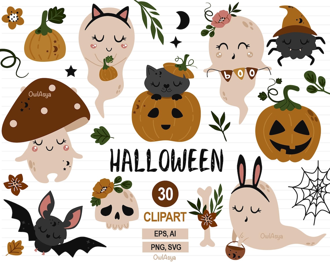 Cute Ghost SVG Halloween Clipart Pumpkin PNG Halloween - Etsy