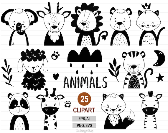 Cute Baby Animal Clipart Black And White