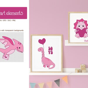 Valentines Dino Clipart, Love Dinosaur SVG, Pink Dino PNG, Valentines ...
