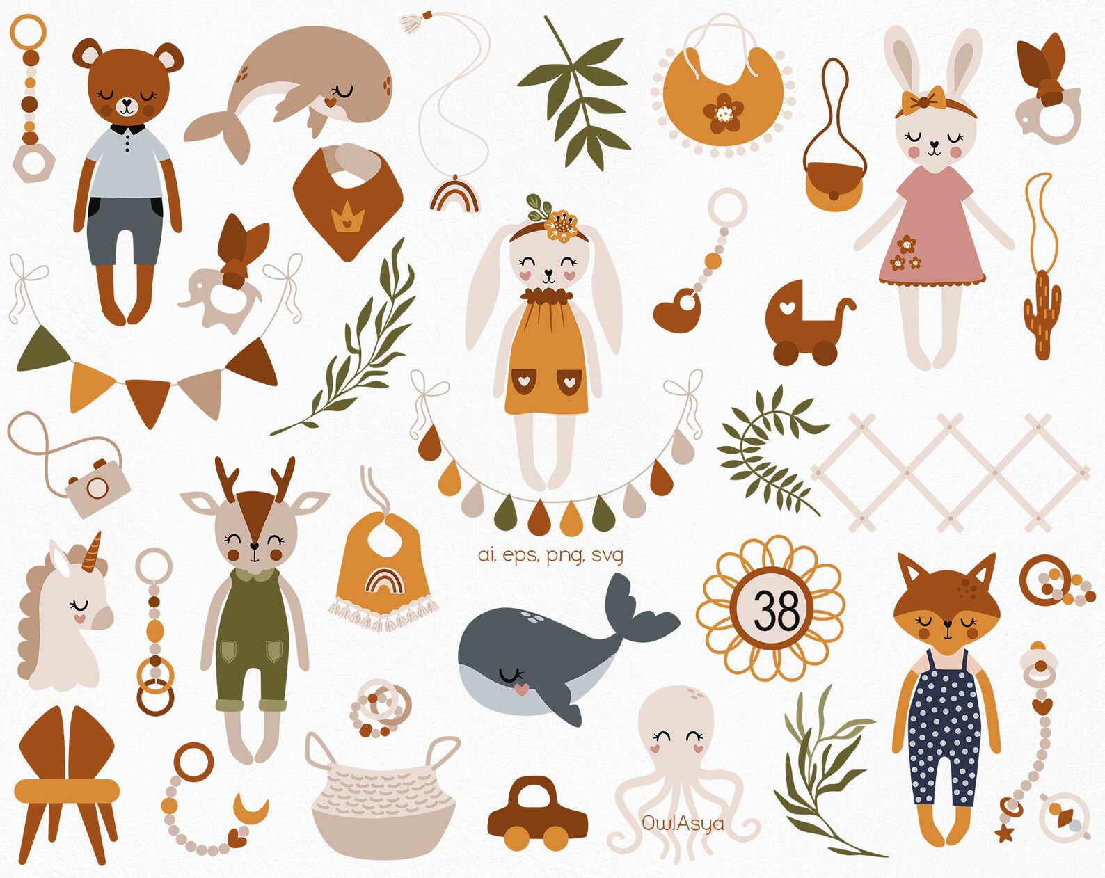 Bohemian Clipart, Boho Animals SVG, Baby Shower Clipart, Newborn Boho ...