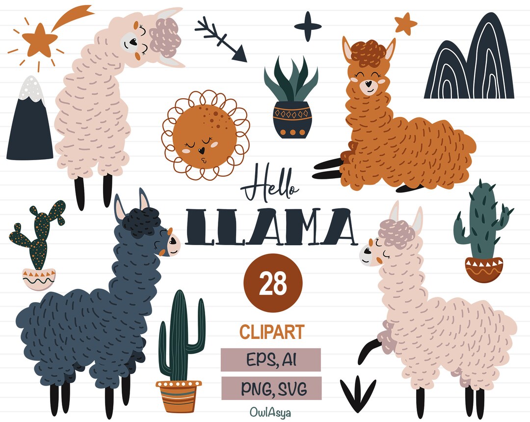 Llama SVG, Alpaca Clipart, Llama Vector Set, Animal PNG, Boho Llama ...