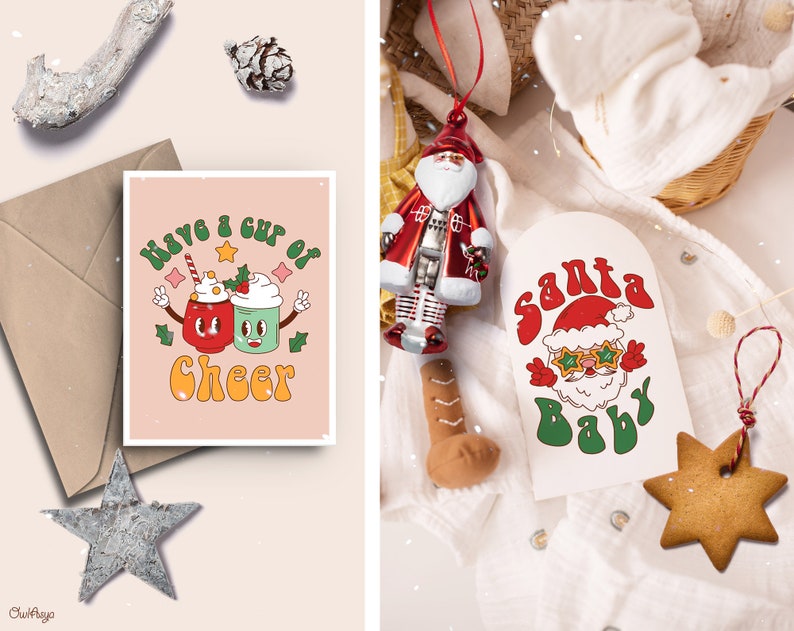 Retro Christmas Clipart, Groovy Retro SVG, Merry Christmas Characters ...