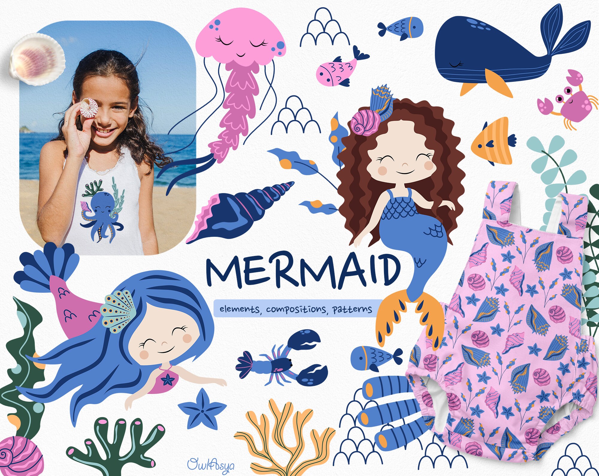 Mermaid Vector Clipart Sea Animals SVG Underwater PNG - Etsy