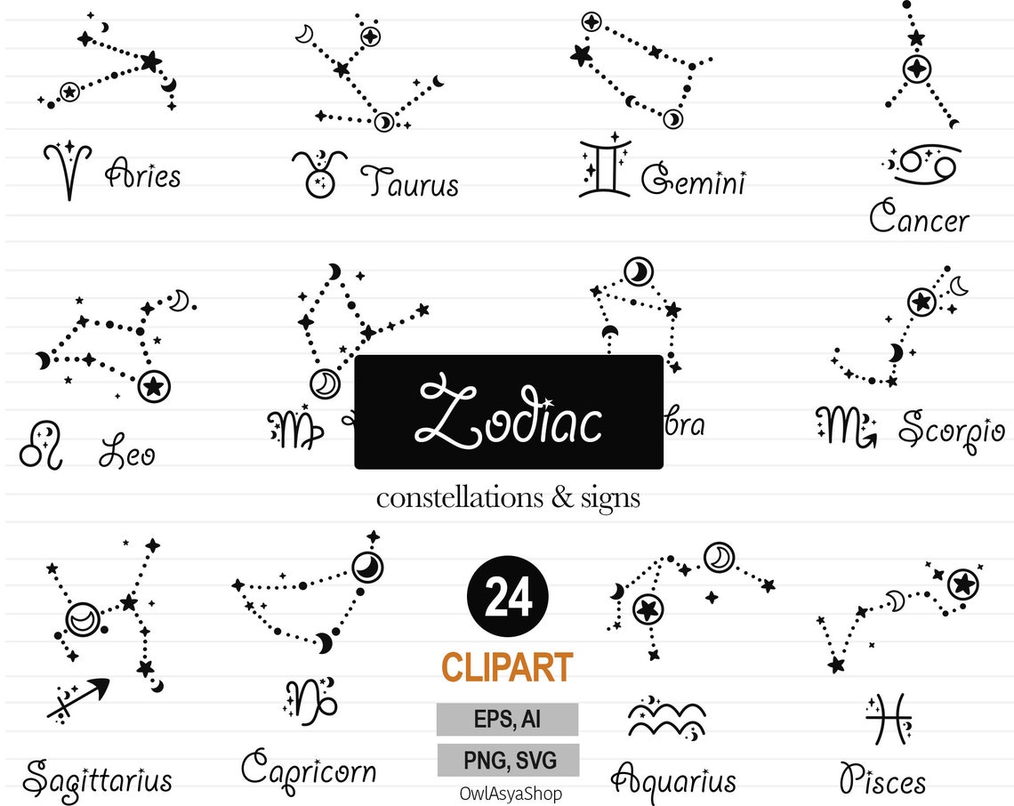 Zodiac SVG Bundle Astrology Clipart Horoscope Svg Cricut - Etsy