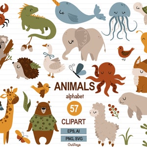 Alphabet Animals Clipart, Animals SVG, Alphabet Clipart, Zoo Alphabet ...