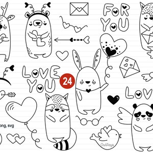 Valentine Animals SVG, Doodle Animals Clipart, Forest Animals PNG, Love ...