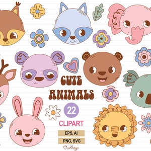 Retro Groovy Animals Clipart, Cute Boho Sublimation Design, Groovy ...