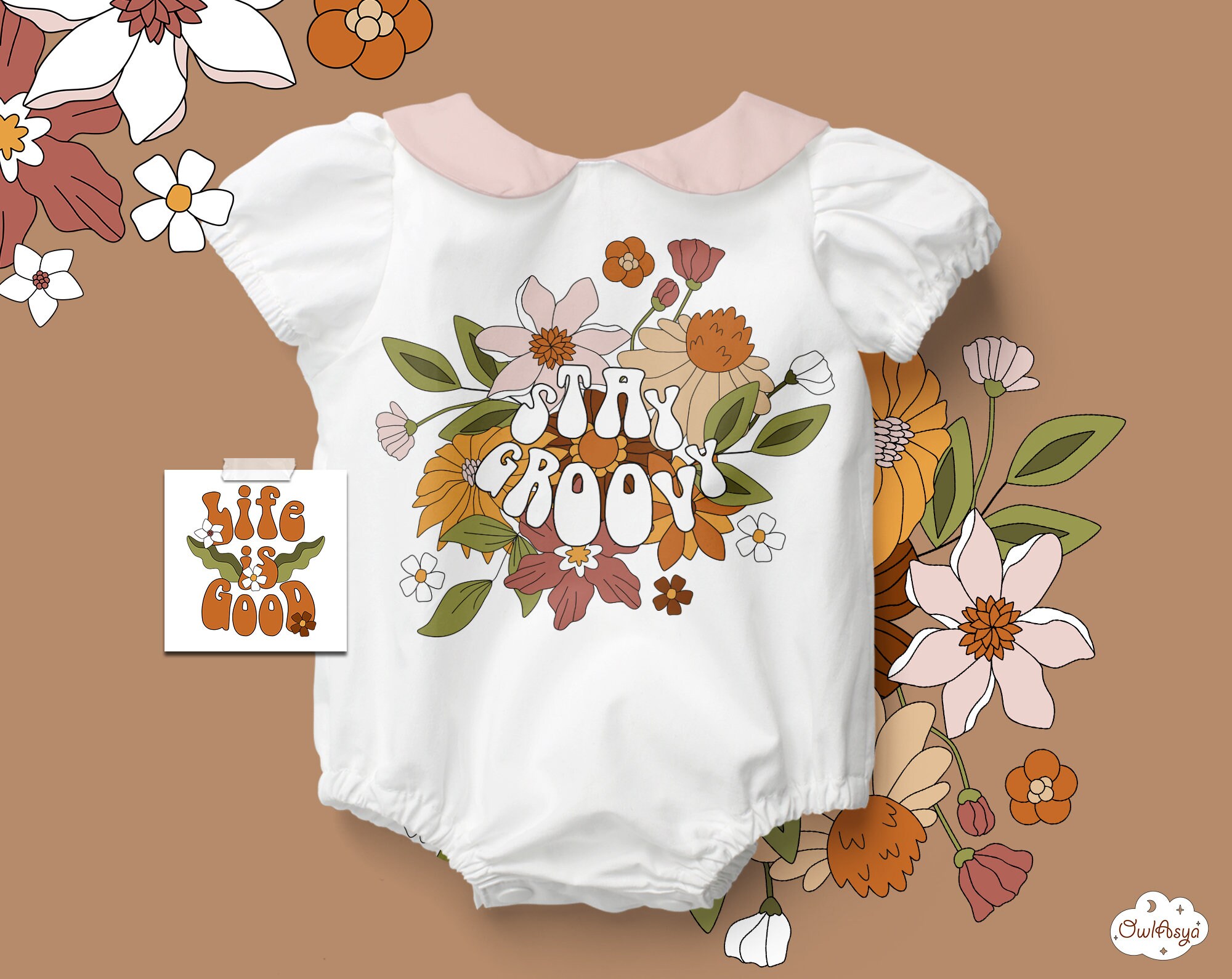 Groovy Flowers Clipart, 70's Boho Flowers SVG, Groovy Boho Clip Art ...