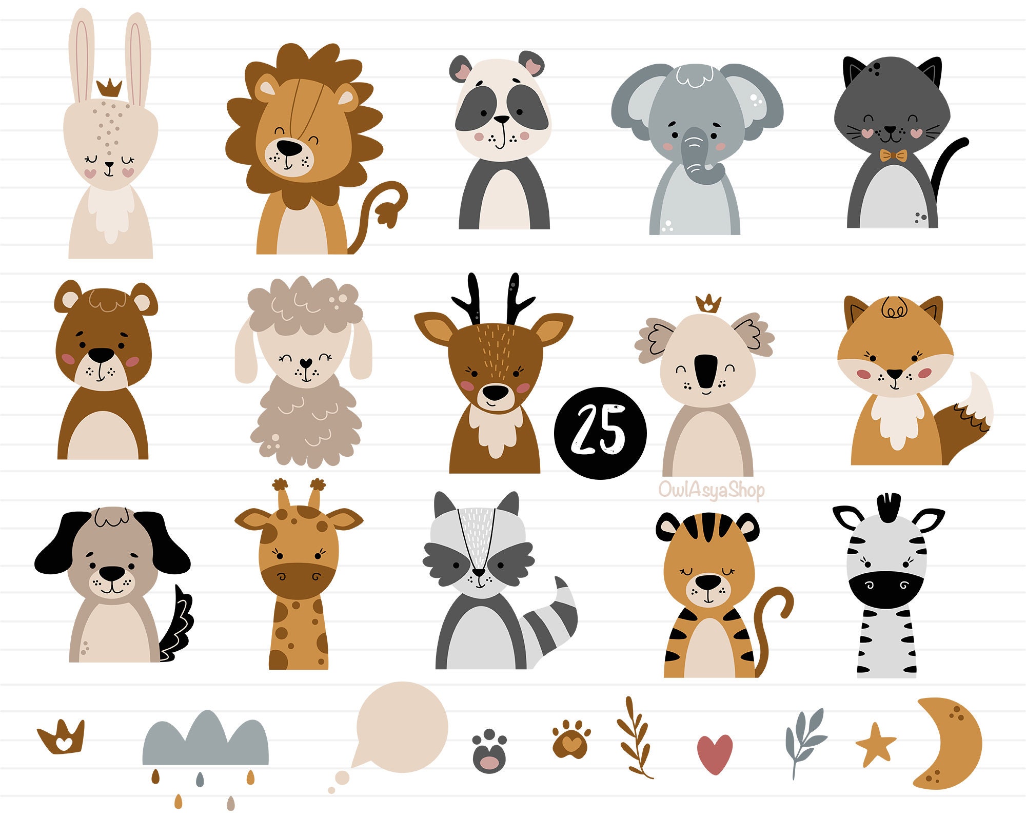 Tiere Svg, Boho Tiere Clipart, Boho Baby svg, Löwe svg, Hirsch, Katze ...