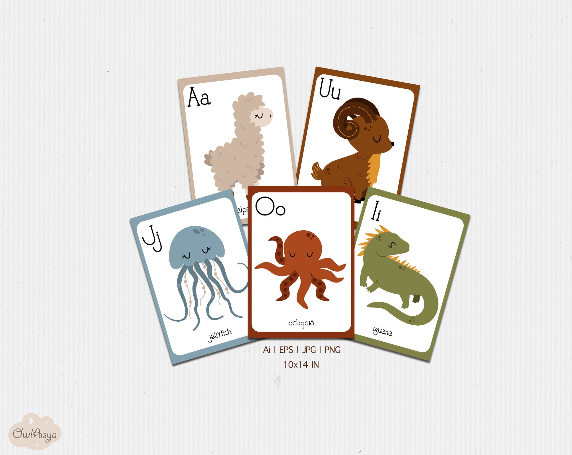 Printable Alphabet Animals Cards, Digital Cards, Animals PNG, Alphabet ...