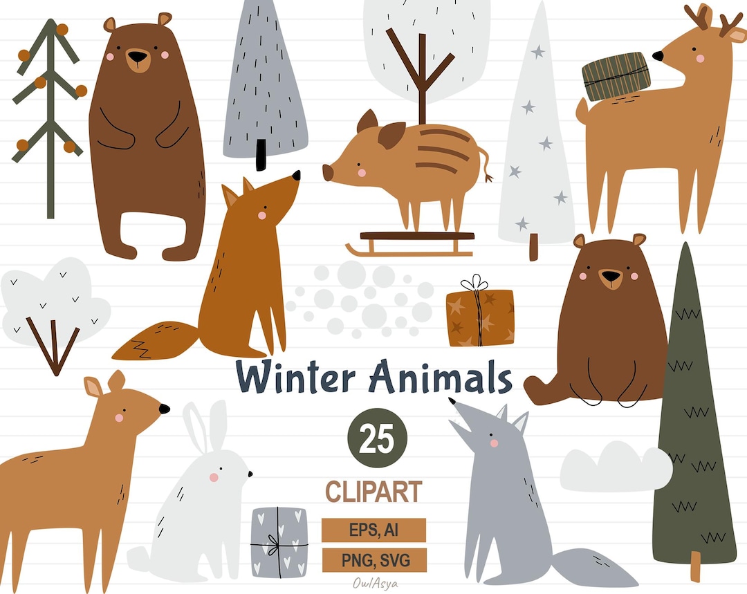 Winter Forest Animals Clipart, Woodland Animals, Christmas Animals SVG ...