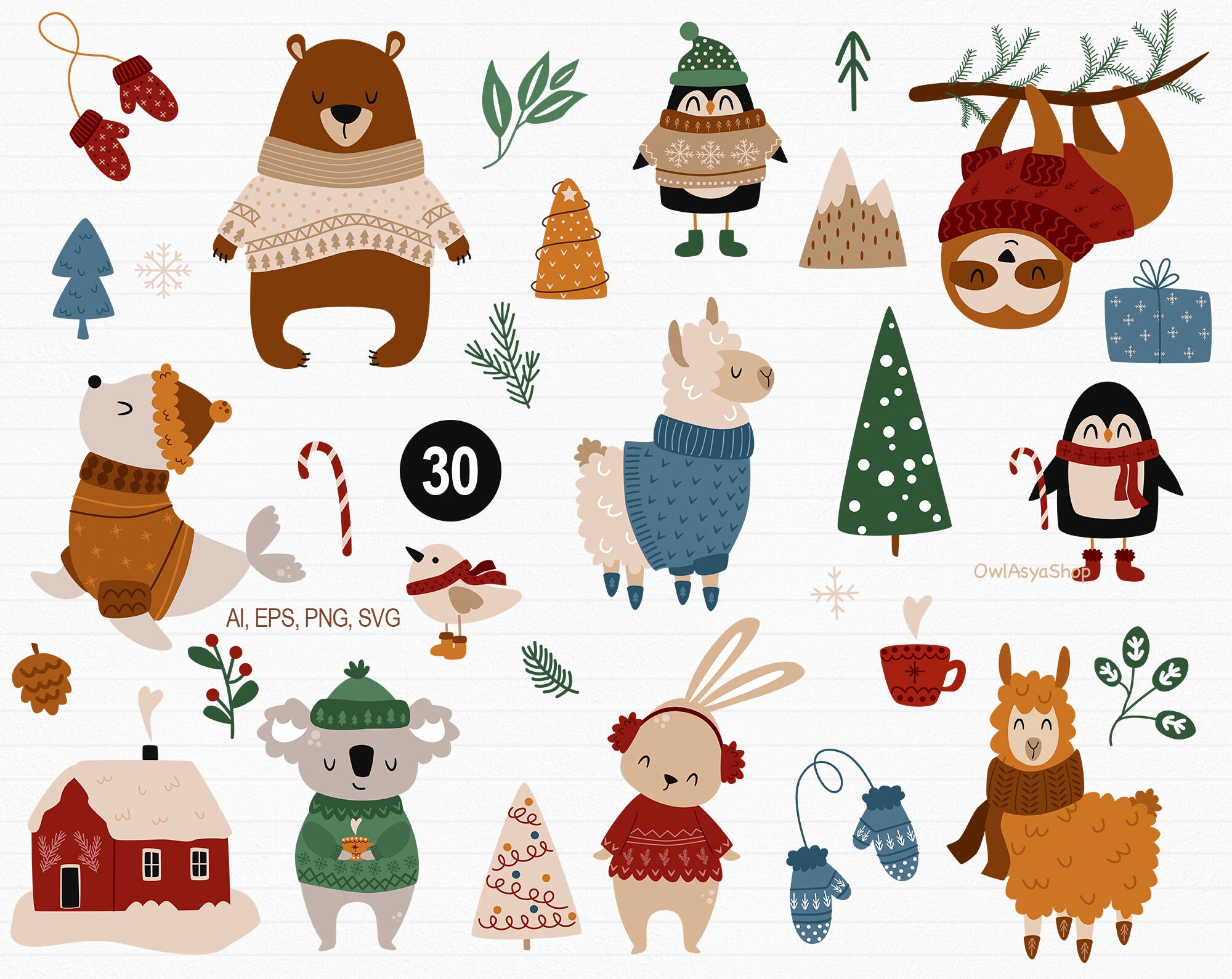 Winter Animals SVG, Cozy Winter Clipart, Boho Animals PNG, Woodland ...