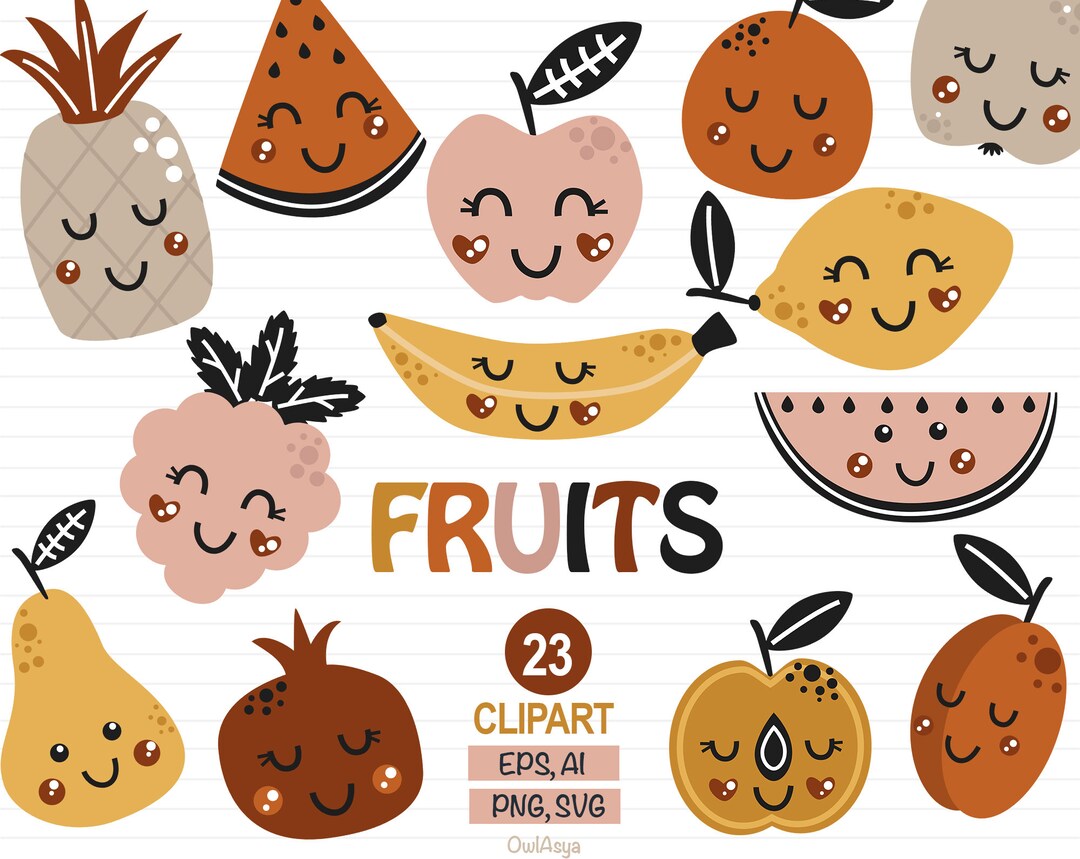 Fruit Clipart, Cute Fruit SVG, Kawaii Fruit PNG, Tropical Fruit, Cute ...