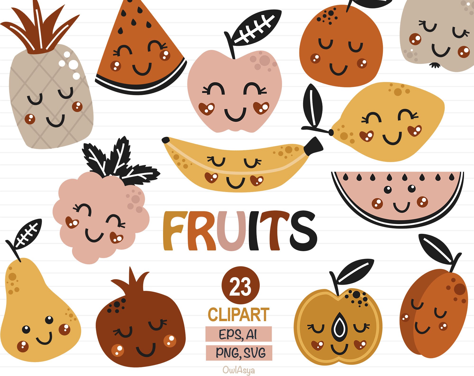 Fruit Clipart, Cute Fruit SVG, Kawaii Fruit PNG, Tropical Fruit, Cute ...
