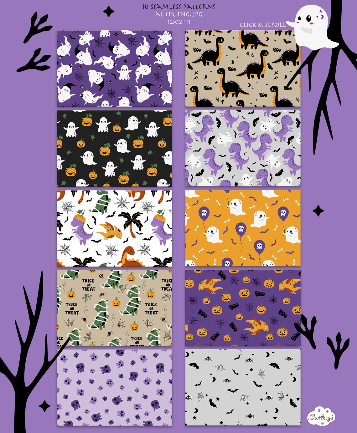 Dino Halloween Clipart, Cute Ghost SVG, Halloween Paper, Dinosaur PNG ...