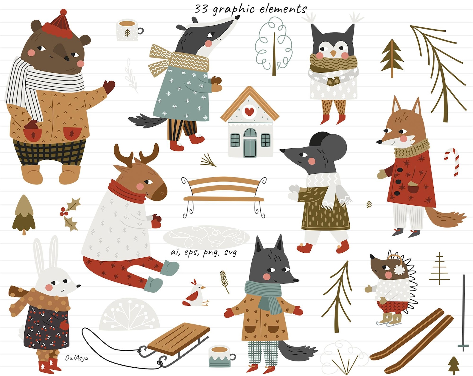 Winter Forest Animals Clipart, Woodland Animals SVG, Nursery Decor ...