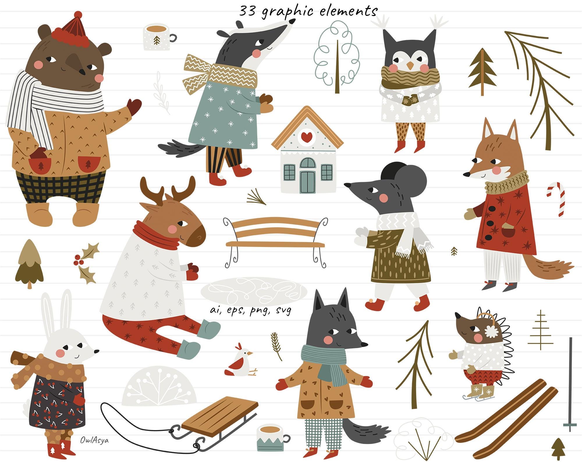 Winter Forest Animals Clipart, Woodland Animals SVG, Nursery Decor ...