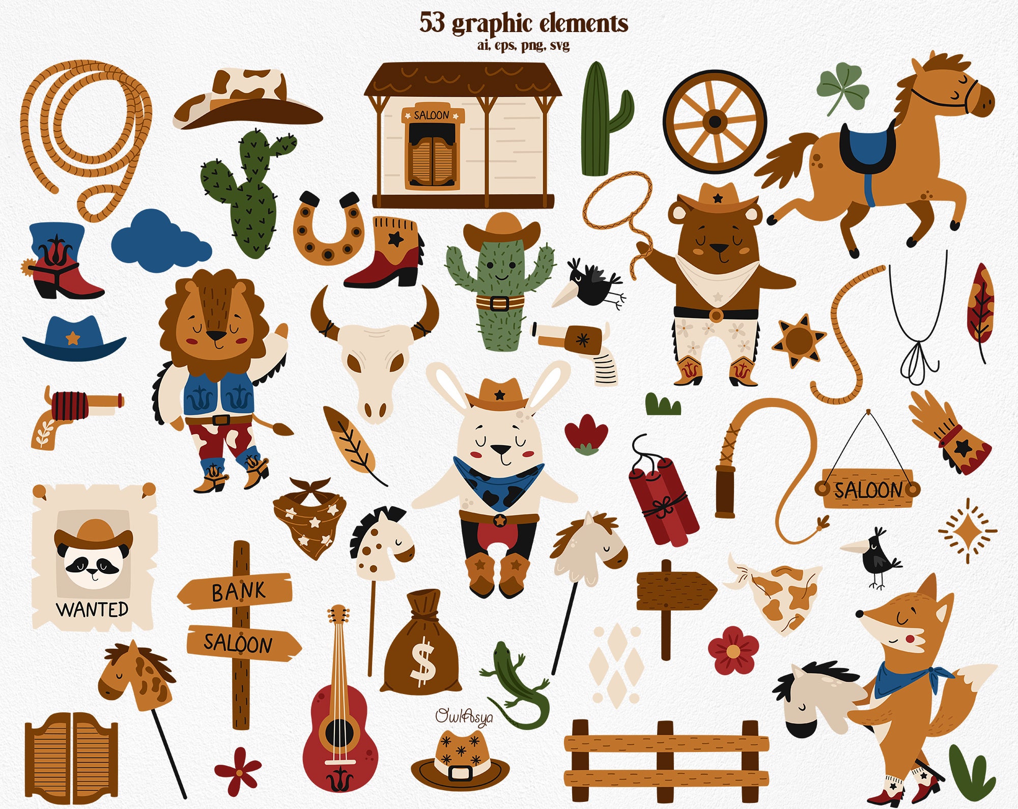 Wild West Clipart, Western Animals SVG, Cowboy Clipart, Skull Bull PNG ...