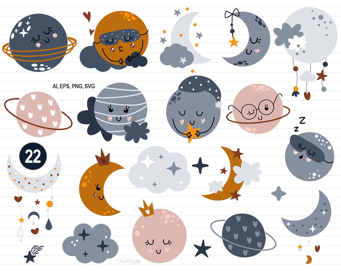 Moon Clipart, Good Night SVG, Moon PNG, Sweet Dreams, Planet Clipart ...