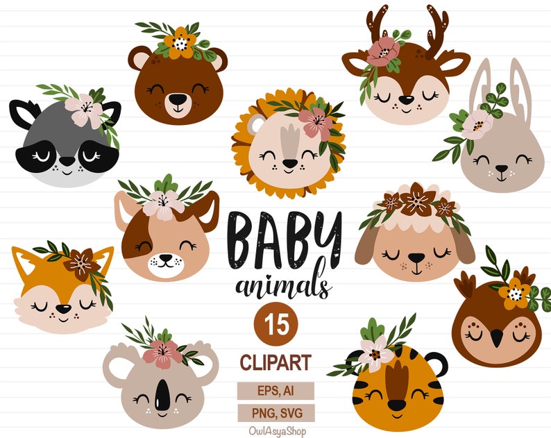 Boho Animal Svg Animal Faces Clipart Cute Animal Png Animal - Etsy
