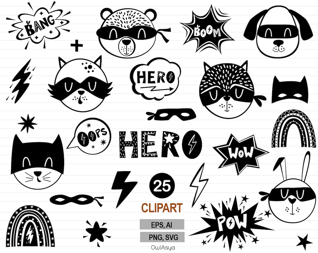 Super Hero Clipart, Super Hero Animal SVG, Black Animals PNG, Birthday ...