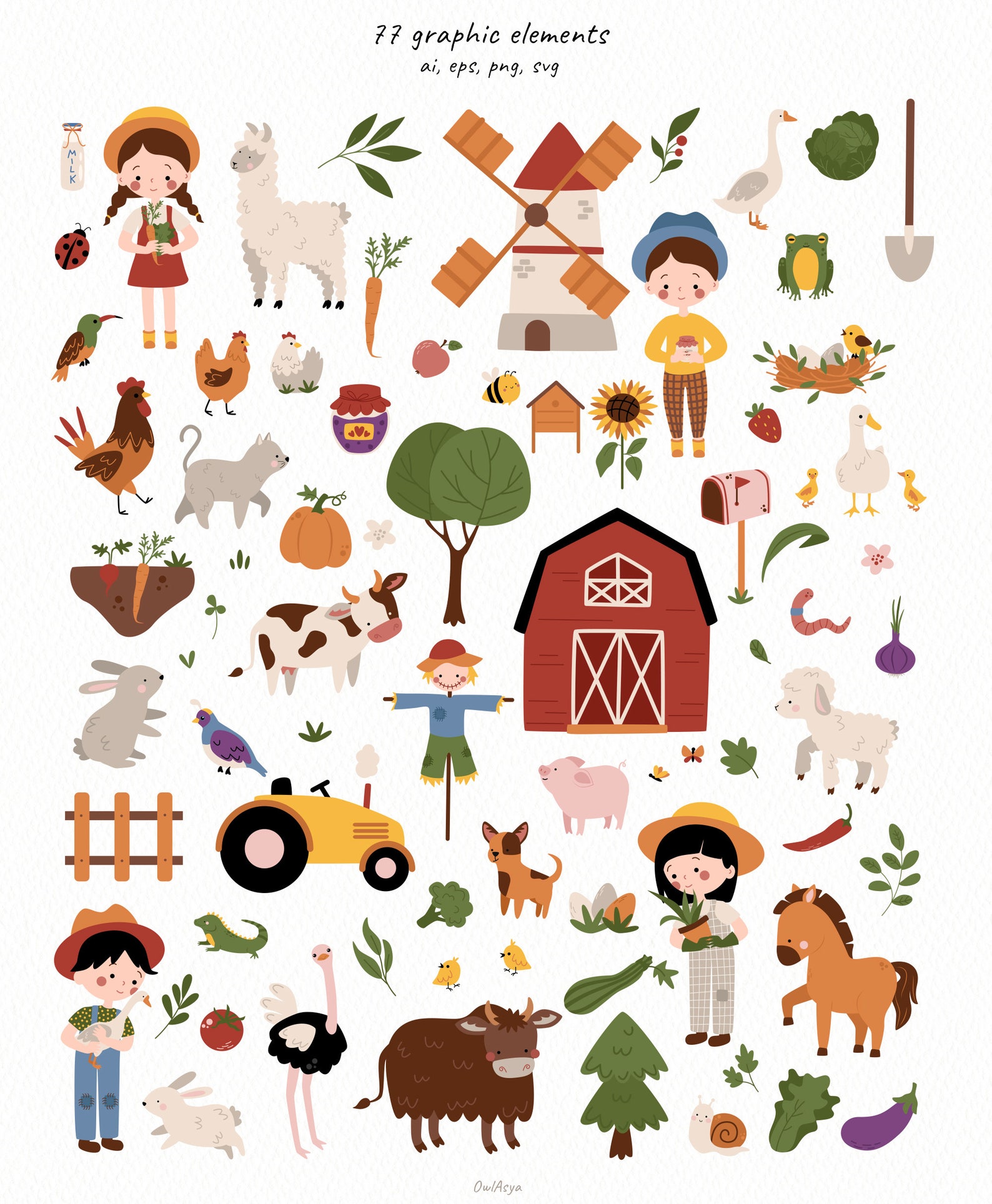 Cute Farm Clipart, Farm Animals, Little Farmer SVG, Nursery Decor ...