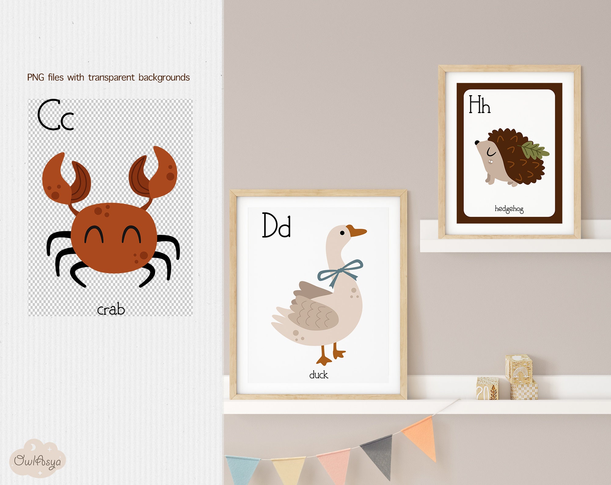Printable Alphabet Animals Cards, Digital Cards, Animals PNG, Alphabet ...