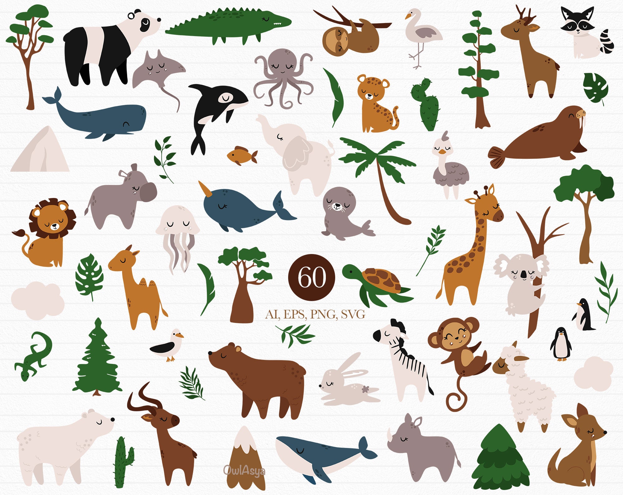 Animals World SVG, Jungle Animals Clipart, Sea Animals PNG, Woodland ...