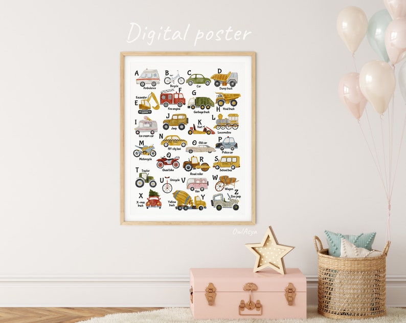 Transport Alphabet Posters, Vehicles ABC Print, Classroom Print, Kids ...