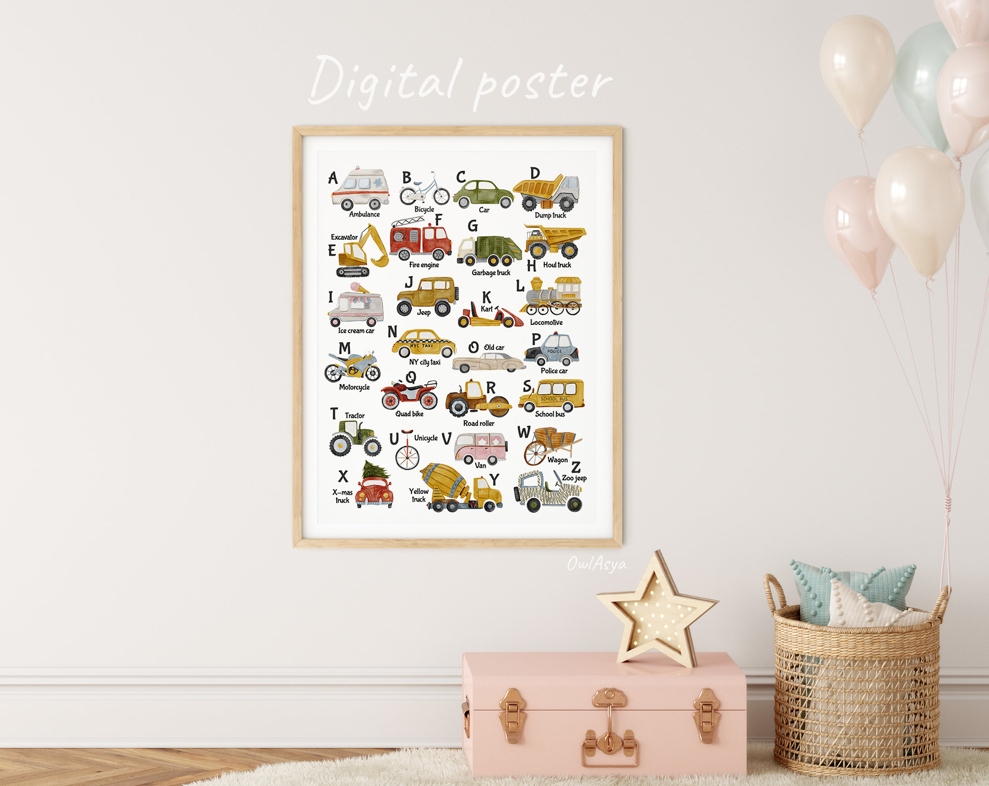 Transport Alphabet Posters, Vehicles ABC Print, Classroom Print, Kids ...