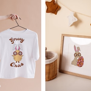 Retro Easter, Groovy Bunny Clipart, Easter Eggs PNG, Hippie Chick SVG ...