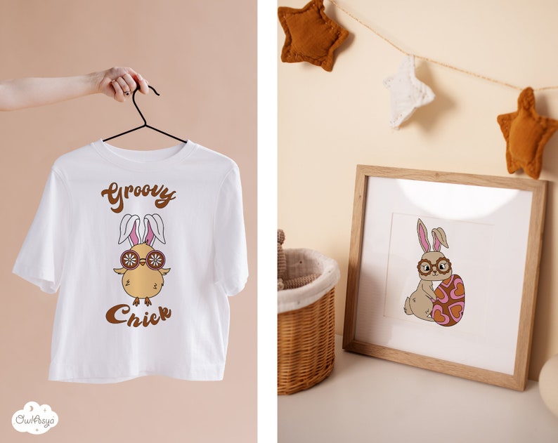 Retro Easter Groovy Bunny Clipart Easter Eggs PNG Hippie - Etsy