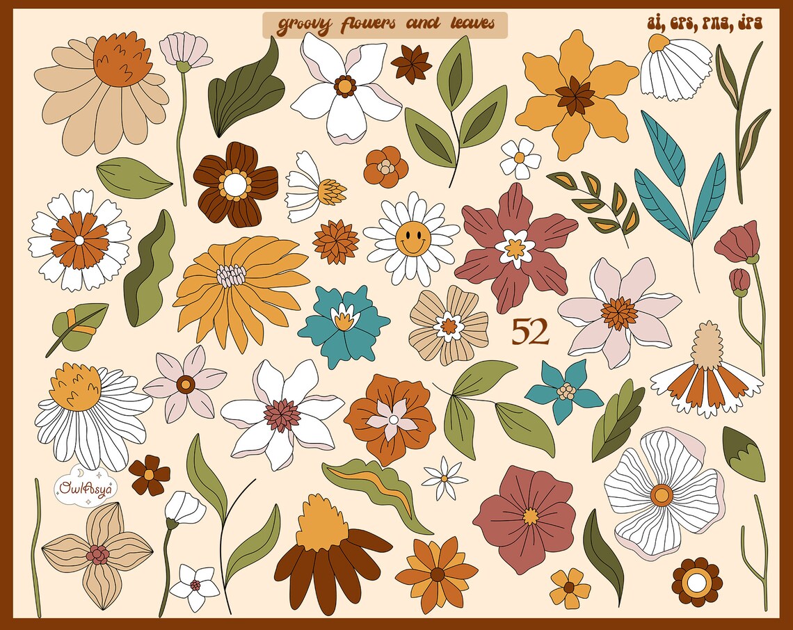 Groovy Flowers Clipart, 70's Boho Flowers SVG, Groovy Boho Clip Art ...