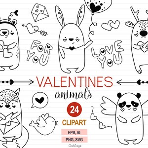 Valentine Animals SVG, Doodle Animals Clipart, Forest Animals PNG, Love ...