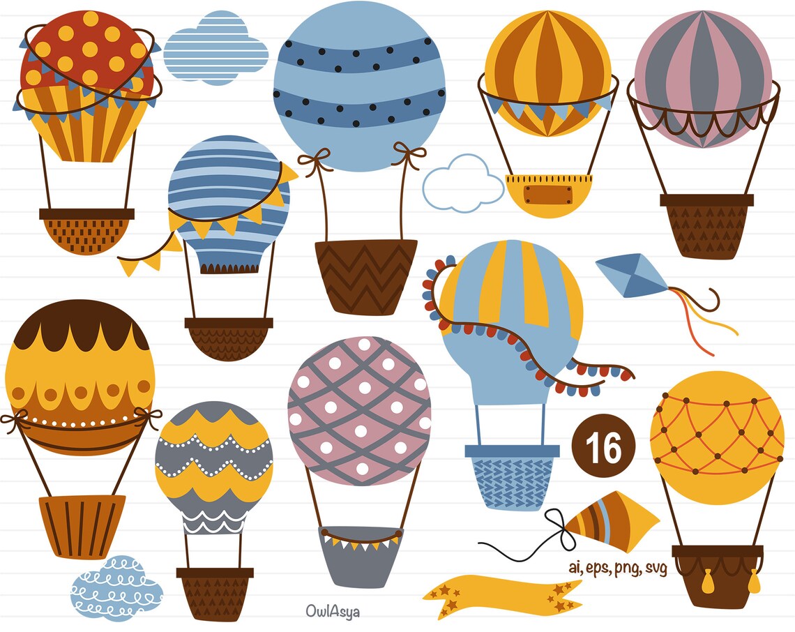 Hot Air Balloon Clipart Balloon SVG Clouds Clipart Kite - Etsy