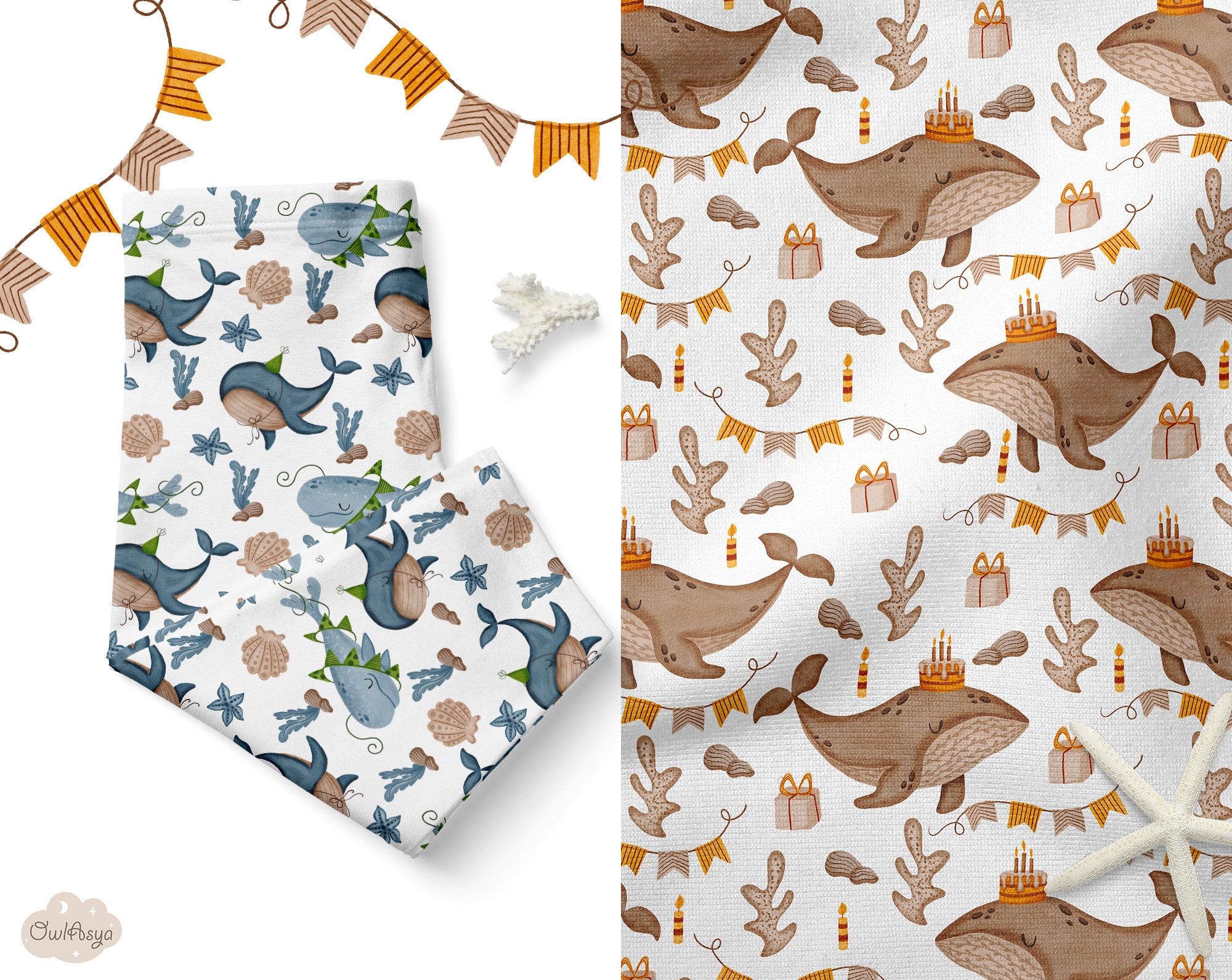 Watercolor Sea Animals Paper, Ocean Animals Seamless Patterns, Birthday ...