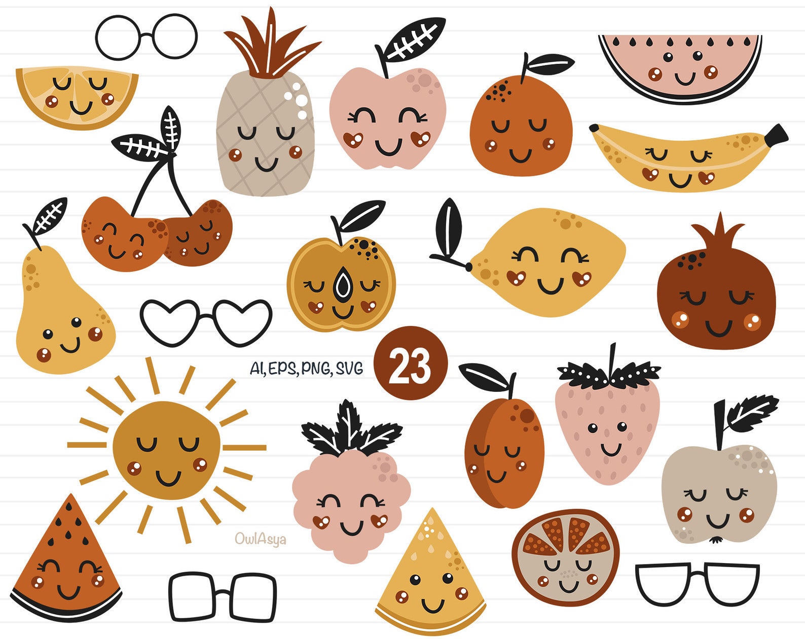 Fruit Clipart, Cute Fruit SVG, Kawaii Fruit PNG, Tropical Fruit, Cute ...