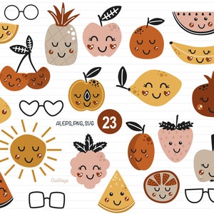 Fruit Clipart, Cute Fruit SVG, Kawaii Fruit PNG, Tropical Fruit, Cute ...