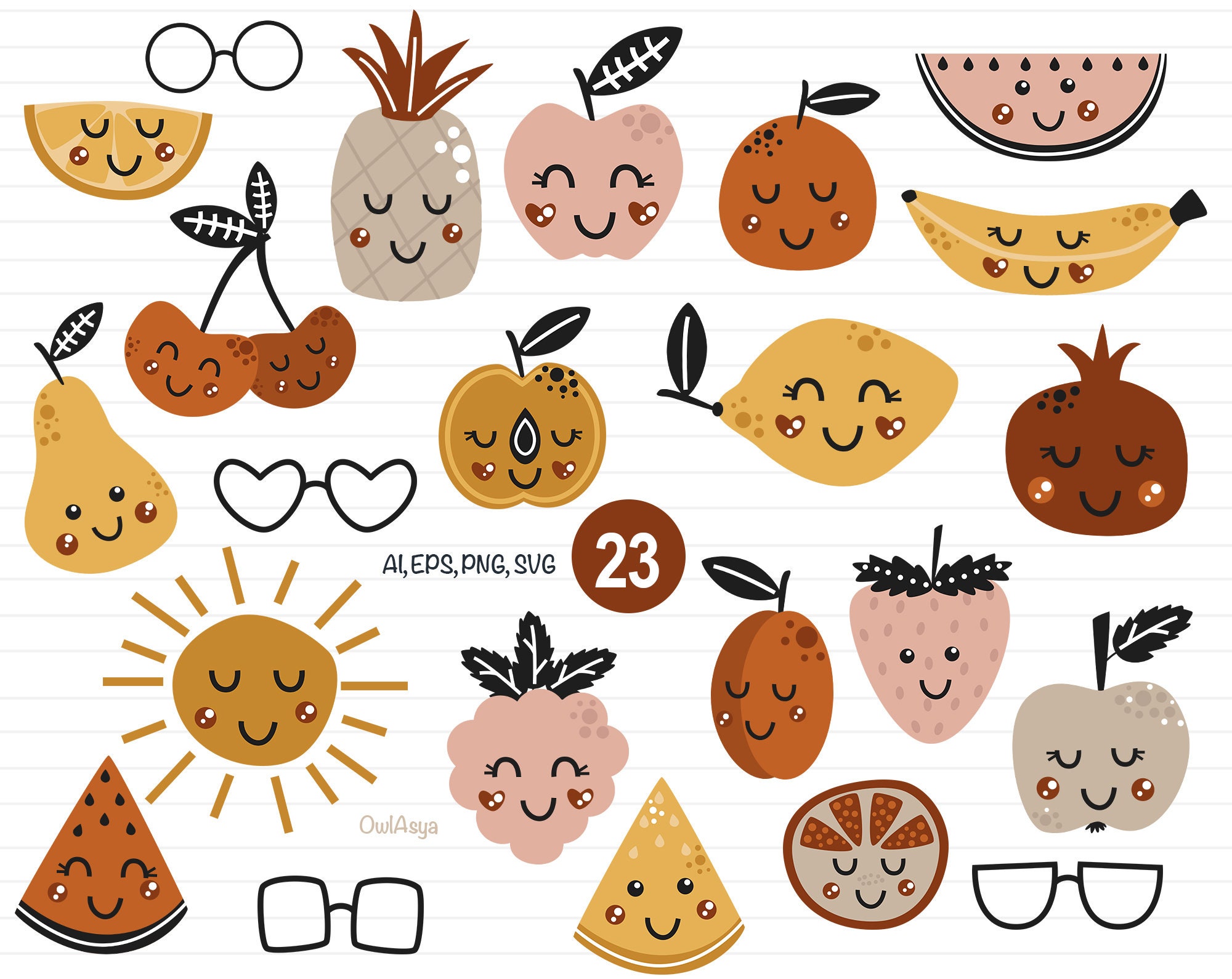 Fruit Clipart, Cute Fruit SVG, Kawaii Fruit PNG, Tropical Fruit, Cute ...