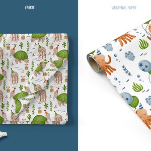 Watercolor Sea Animals Paper, Ocean Animals Seamless Patterns, Birthday ...