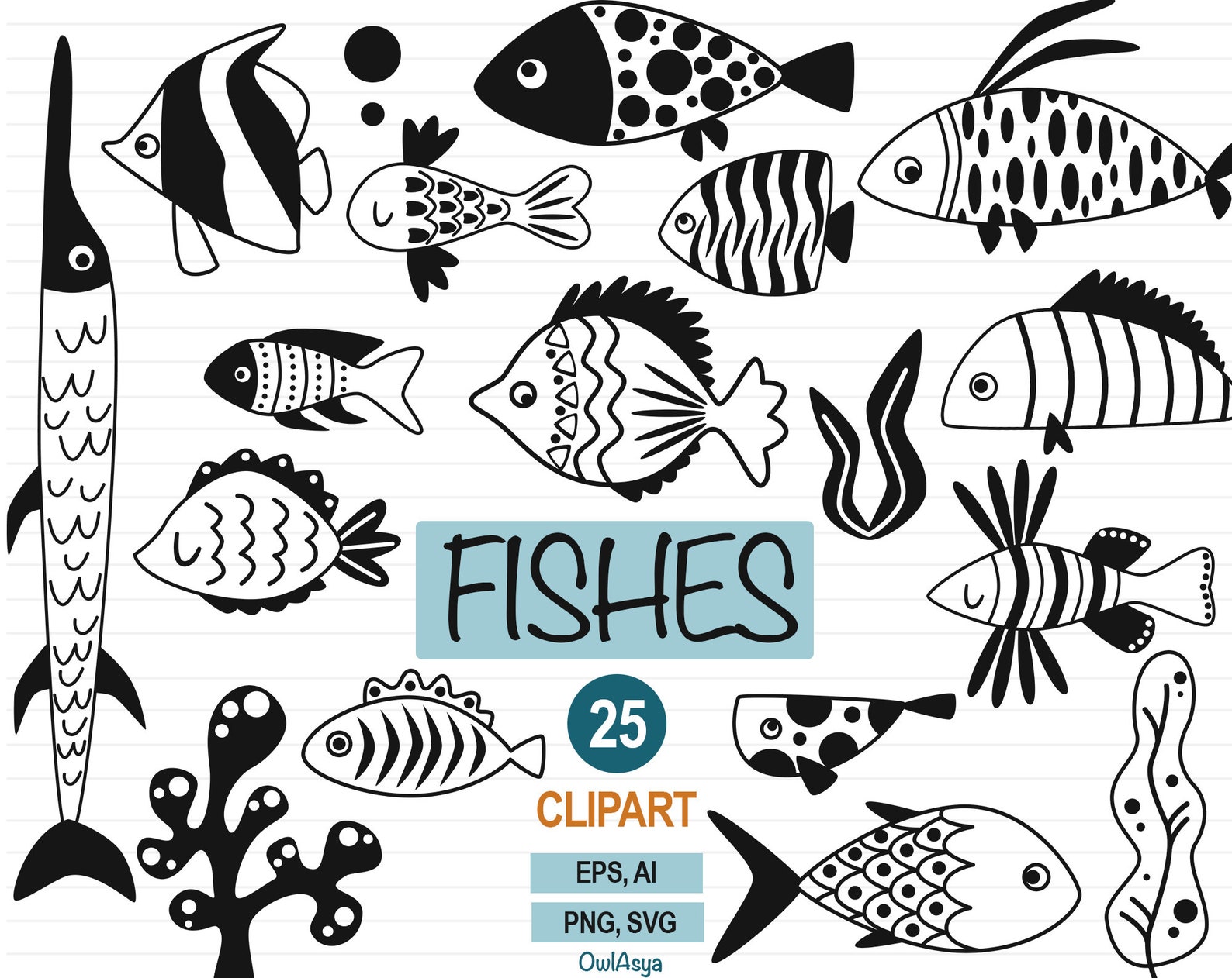 Black Fish Clipart, Sea Animals SVG, Ocean Clipart, Black Fish SVG ...